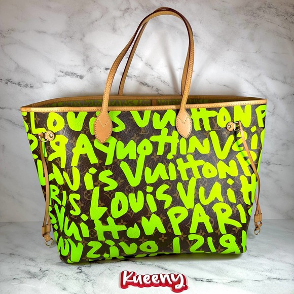 Louis Vuitton | Bags | Louis Vuitton Graffiti Neverfull Gm Green ...